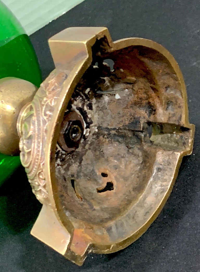 Antique English Gothic Emerald Green Glass Bronze Mounted Newel Post ...