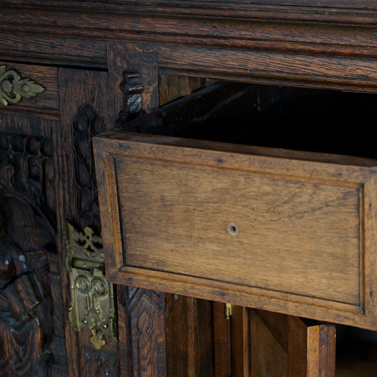 Antique English Gothic Figural Caved Oak Server, C1910 at 1stDibs