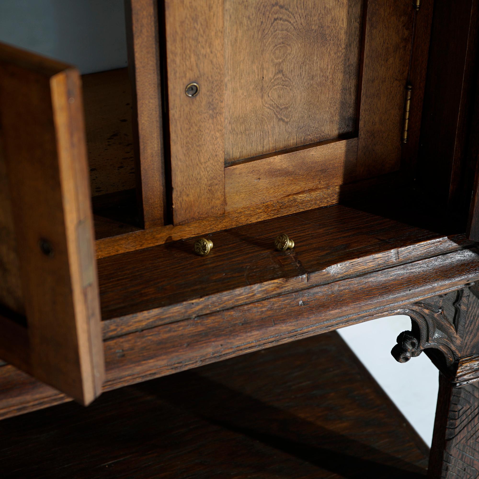 Antique English Gothic Figural Caved Oak Server, C1910 at 1stDibs