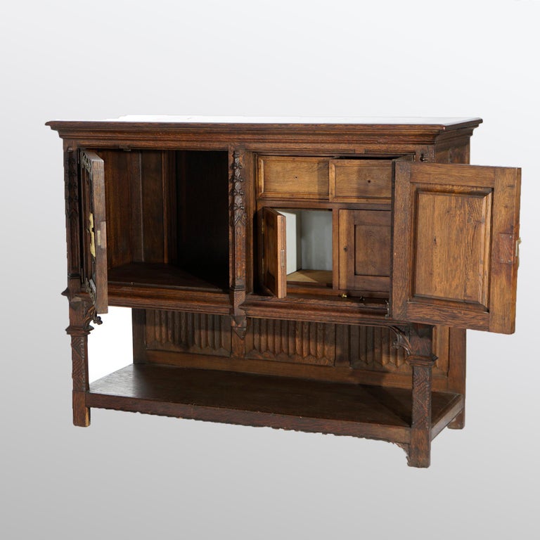 Antique English Gothic Figural Caved Oak Server, C1910 at 1stDibs