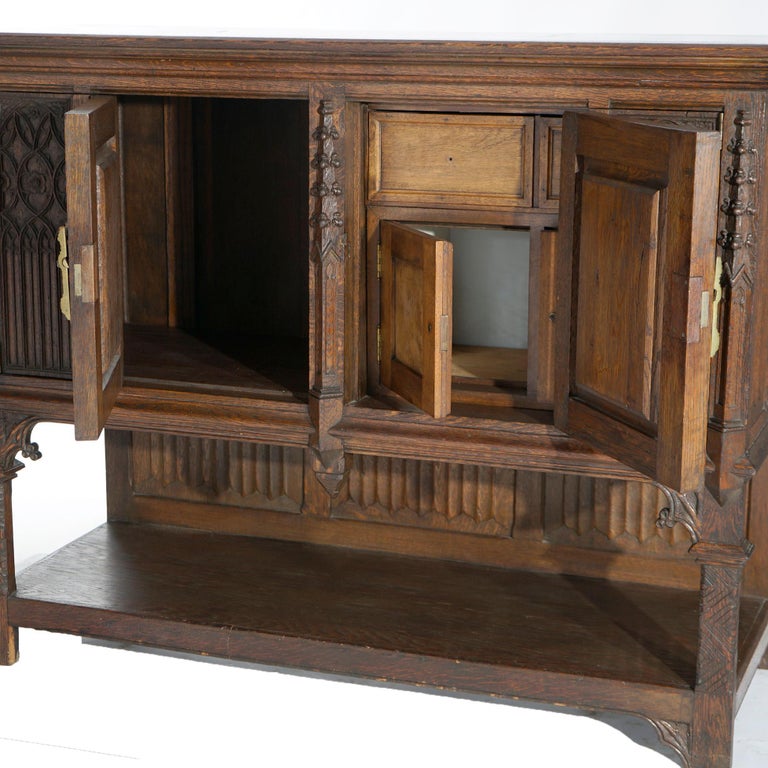 Antique English Gothic Figural Caved Oak Server, C1910 at 1stDibs