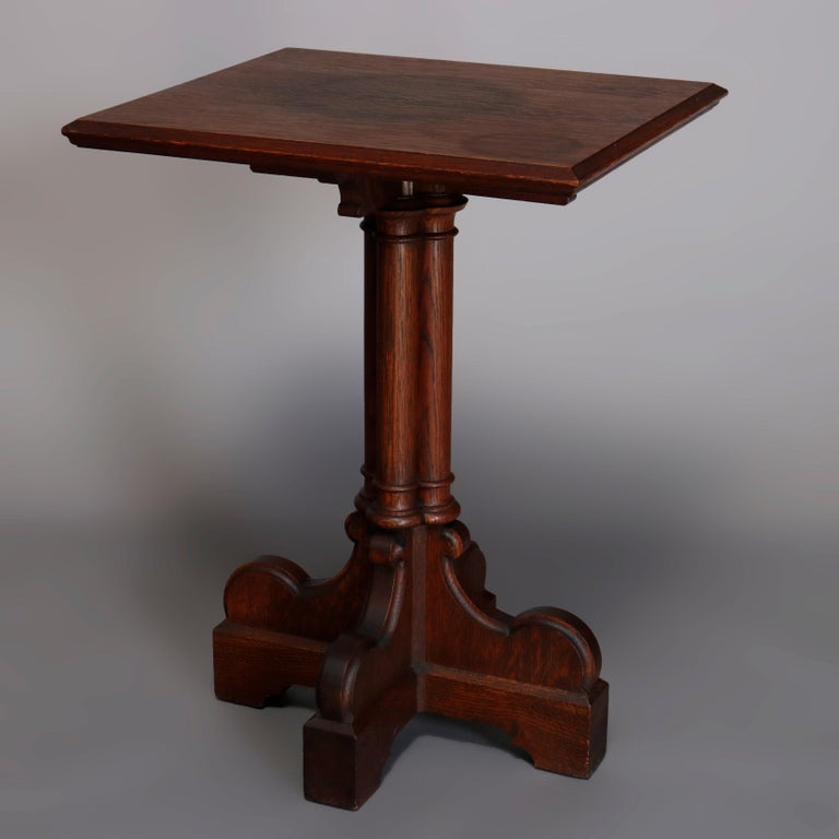 Antique English Gothic Quarter Sawn Oak Cluster Column Side Table, 19th ...