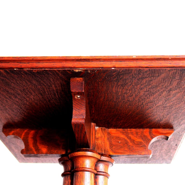 Antique English Gothic Quarter Sawn Oak Cluster Column Side Table, 19th ...