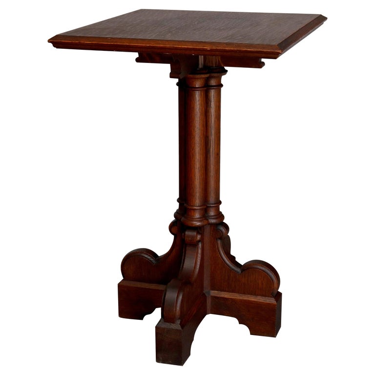 Antique English Gothic Quarter Sawn Oak Cluster Column Side Table, 19th ...