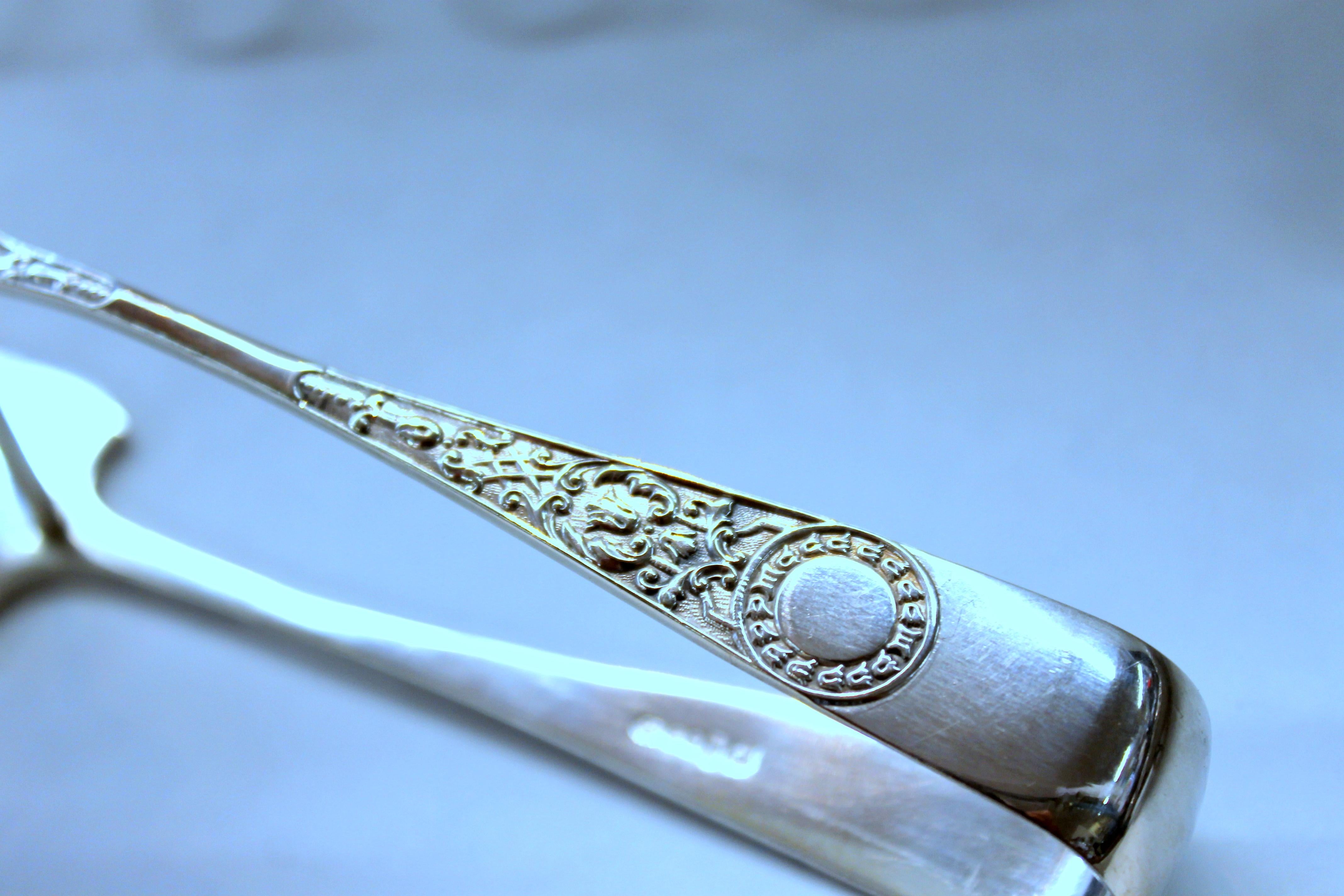 Antique English Hand Chased Silver Plate Asparagus Set, James Deakin ...