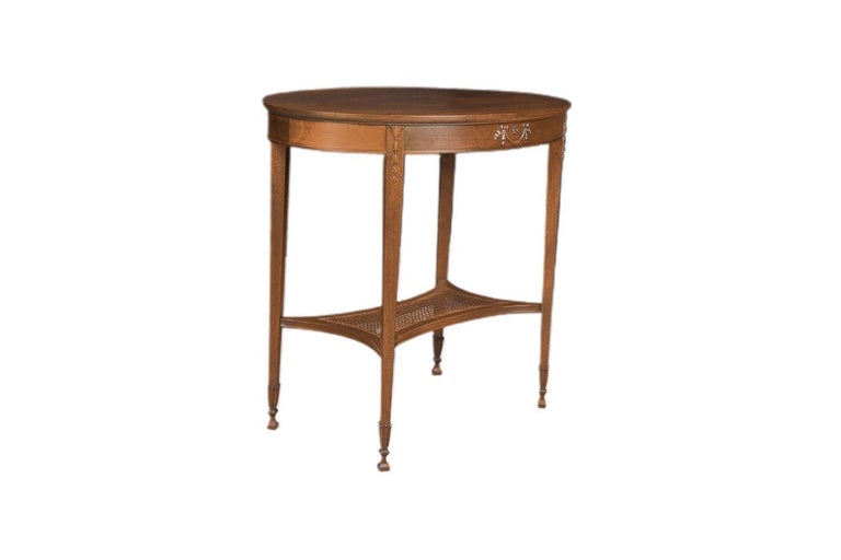 Antique English Hepplewhite Carved Bellflower Mahogany Caned Oval Side ...