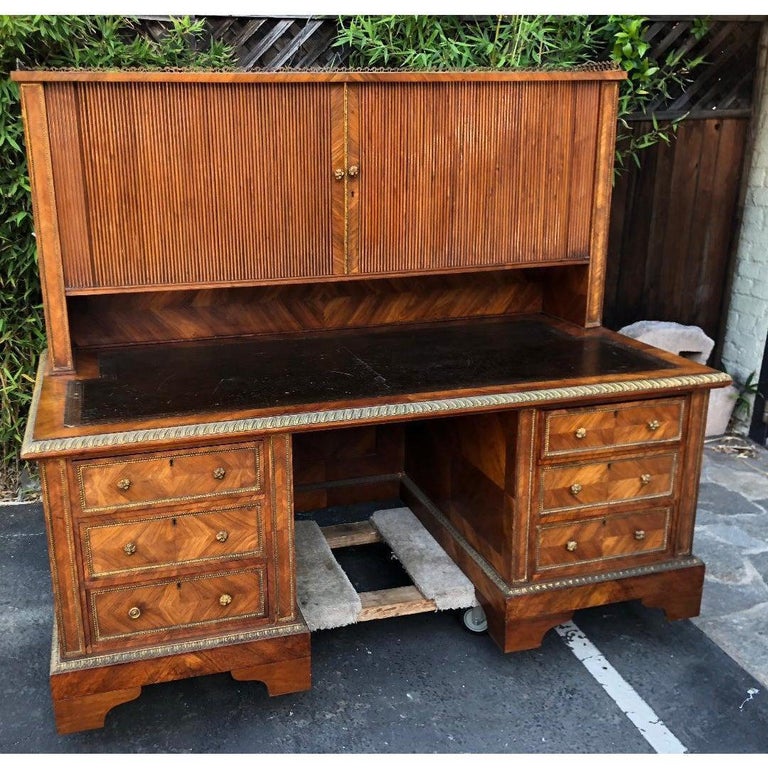 Antique English Hotel Writing Desk with Tambour Doors at 1stDibs