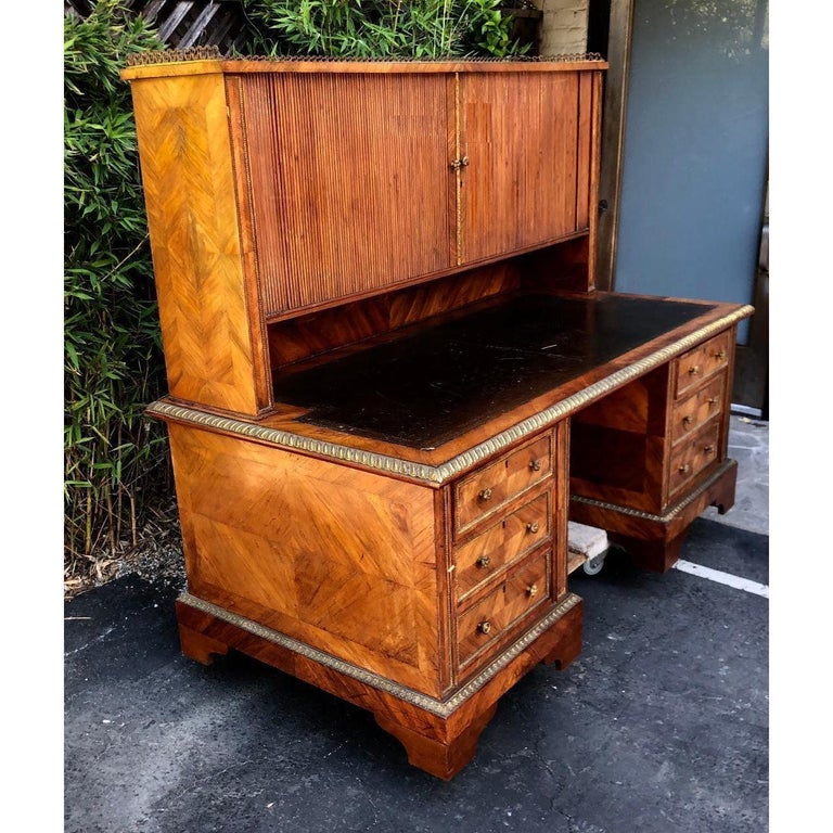 Antique English Hotel Writing Desk with Tambour Doors at 1stDibs
