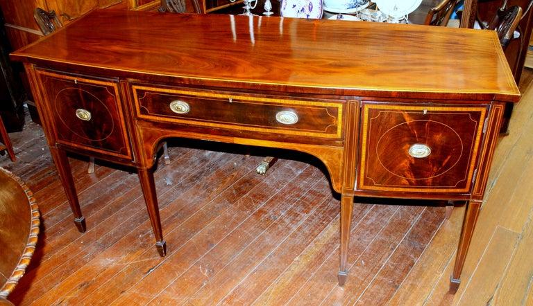 Antique English Inlaid Flame Mahogany Hepplewhite Style Bow-Front ...