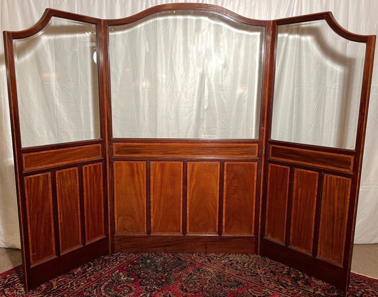 Antique English Inlaid Mahogany and Beveled Glass 3 Panel Floor Screen ...