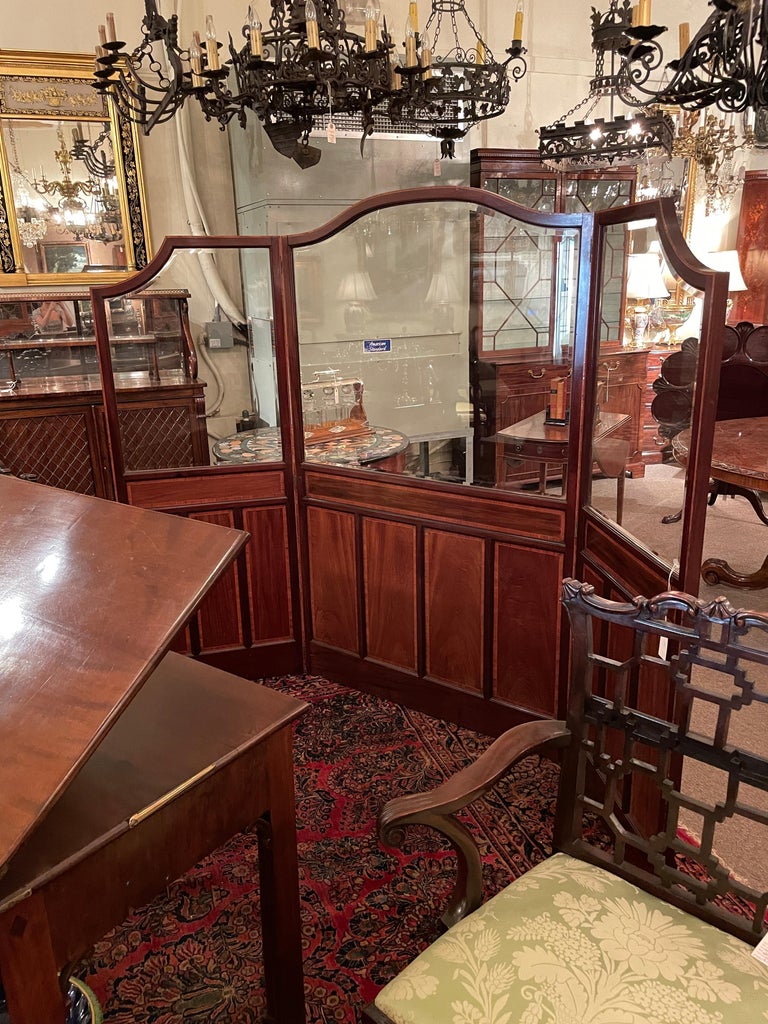 Antique English Inlaid Mahogany and Beveled Glass 3 Panel Floor Screen ...