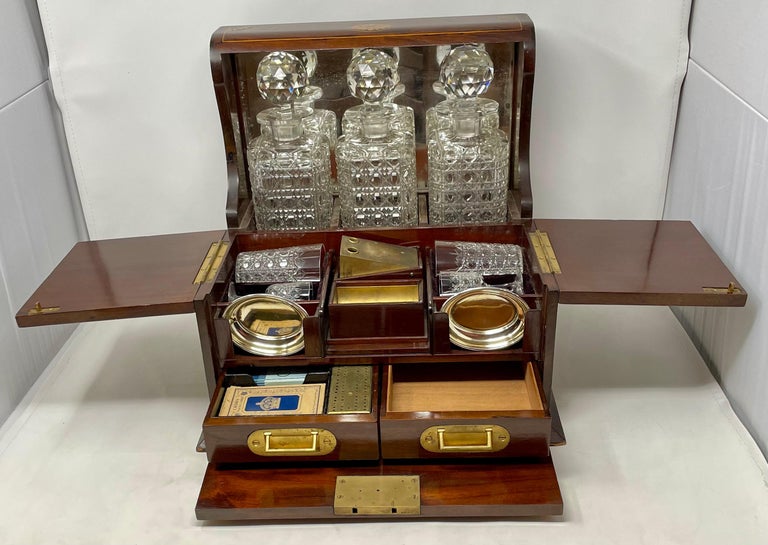Antique English Inlaid Mahogany and Cut Crystal Games Box Tantalus ...