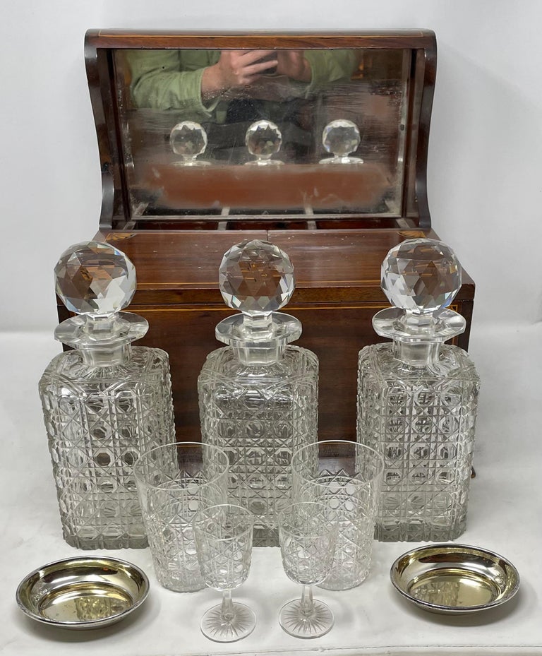Antique English Inlaid Mahogany and Cut Crystal Games Box Tantalus ...