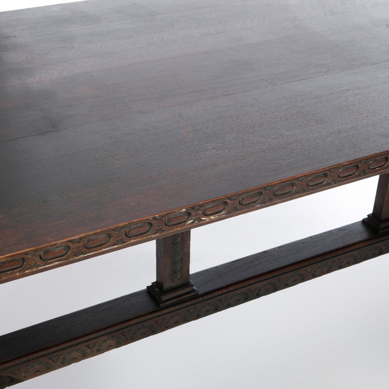 Antique English Jacobean Carved Walnut Trestle Dining or Conference ...
