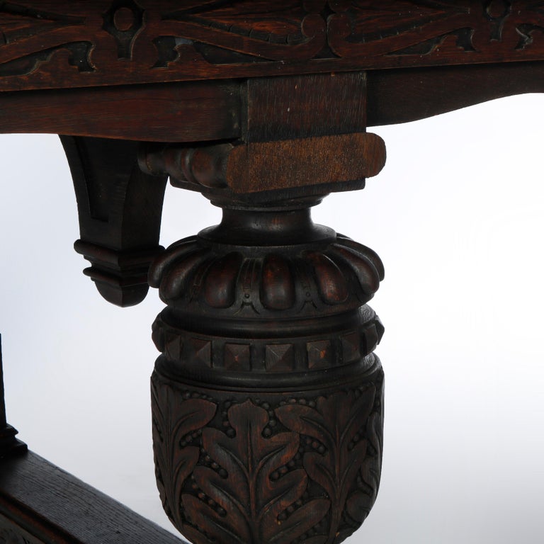 Antique English Jacobean Carved Walnut Trestle Dining or Conference ...