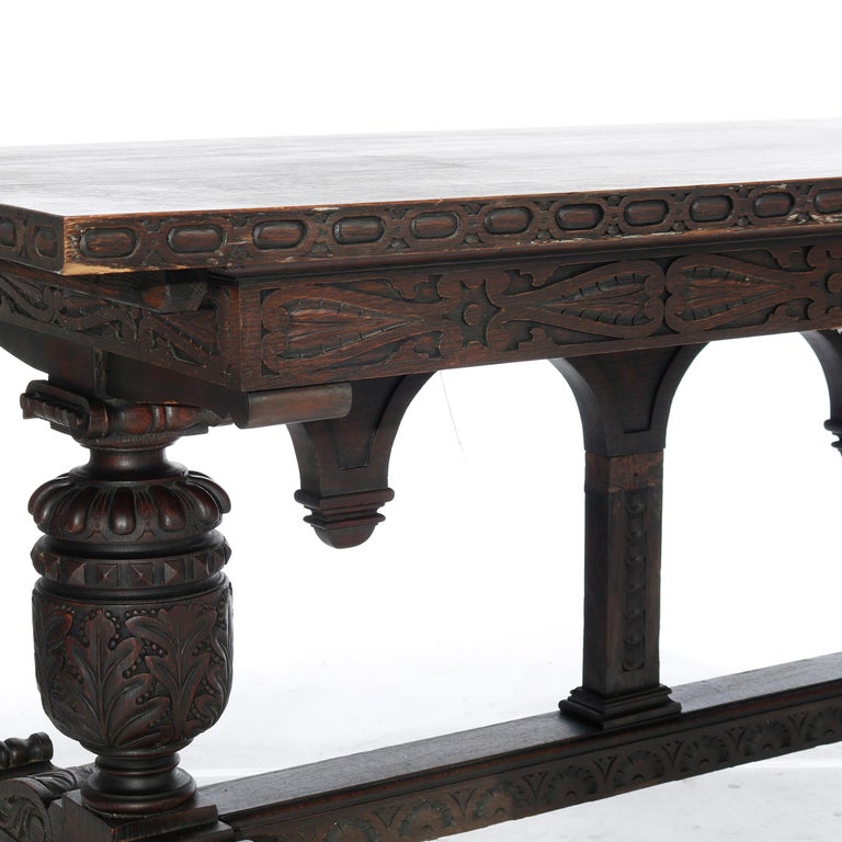 Antique English Jacobean Carved Walnut Trestle Dining or Conference ...