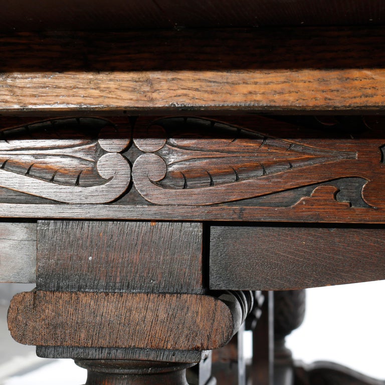Antique English Jacobean Carved Walnut Trestle Dining or Conference ...