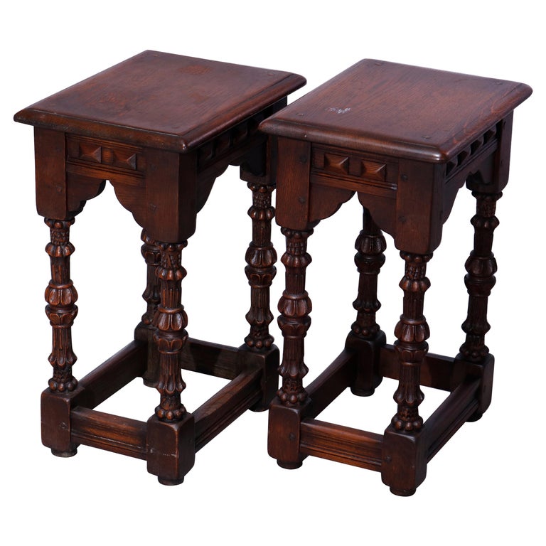 Antique English Jacobean Kittinger Style Oak Side Tables, c1920 at 1stDibs
