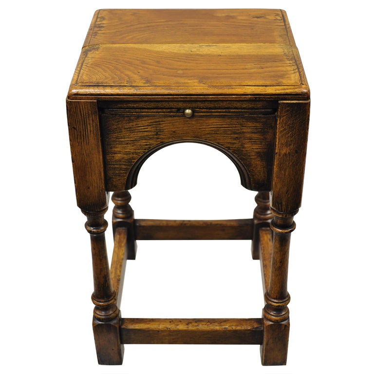English Jacobean Oak Wood Small Accent Side Table with 4 Pullout ...