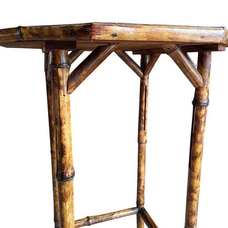 Antique English Japanned Octagonal Burnt Bamboo Wood Table in Red Bird ...