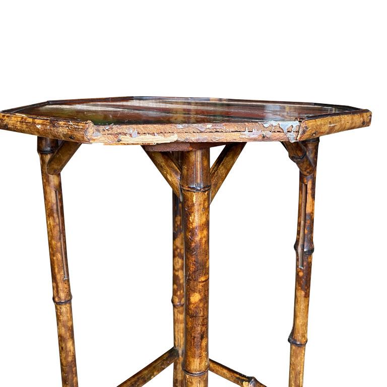 Antique English Japanned Octagonal Burnt Bamboo Wood Table in Red Bird ...