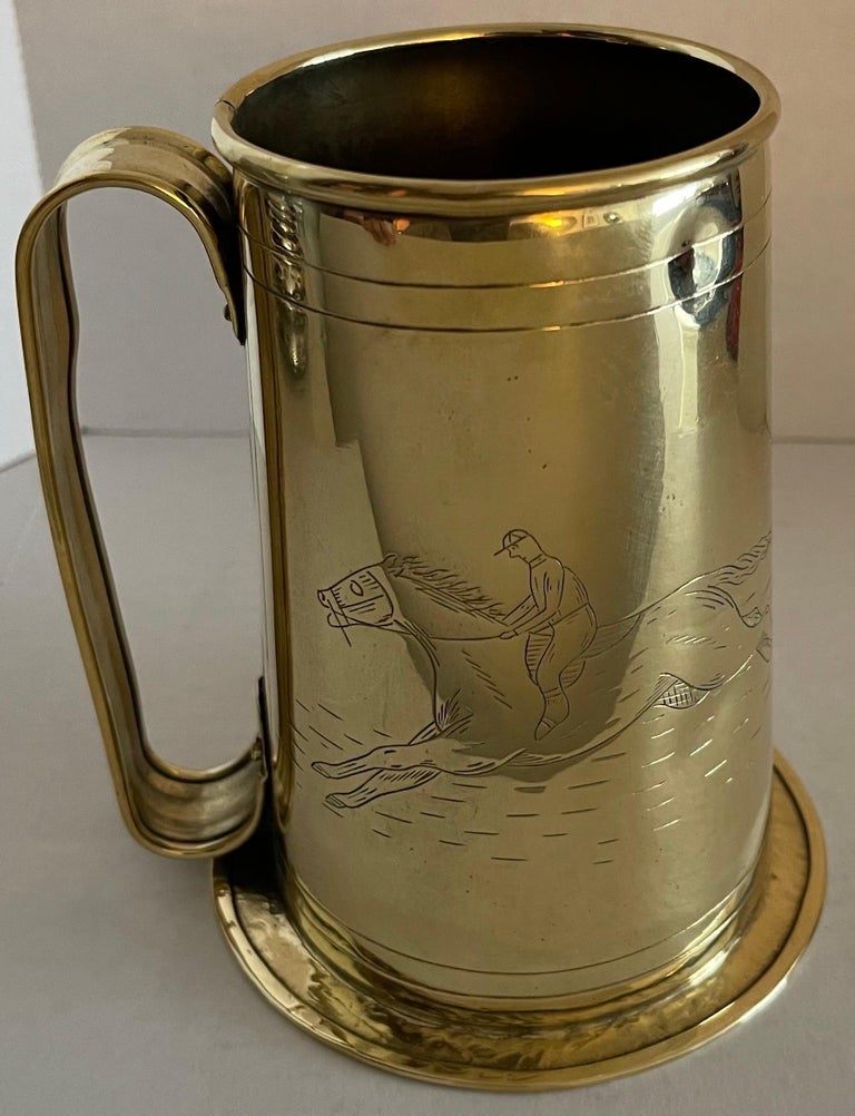 Antique English Large Brass Equestrian Tankard For Sale at 1stDibs