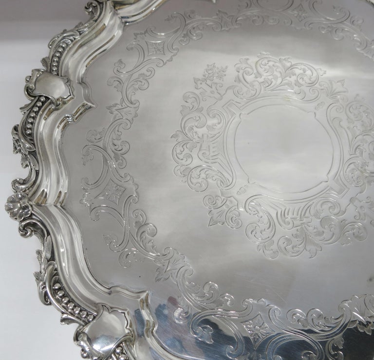 Antique English, Large Round Sterling Silver Tray For Sale at 1stDibs ...