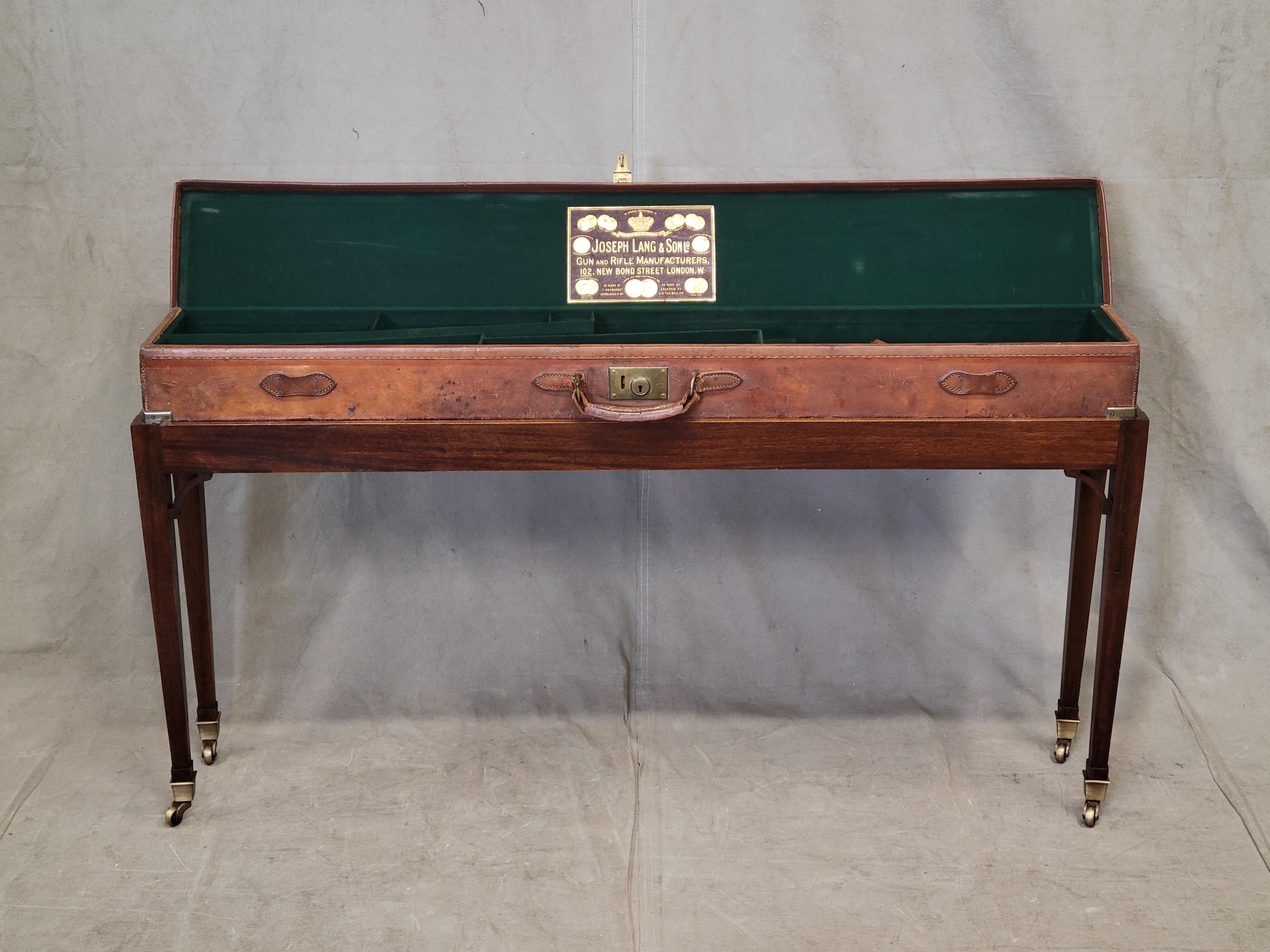 Antique English Leather Rifle Case and Mahogany Console Table at 1stDibs