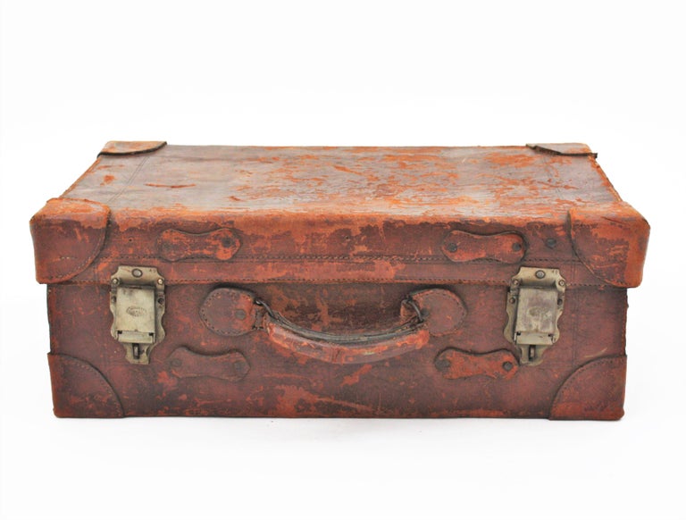 Antique English Leather Suitcase For Sale at 1stDibs