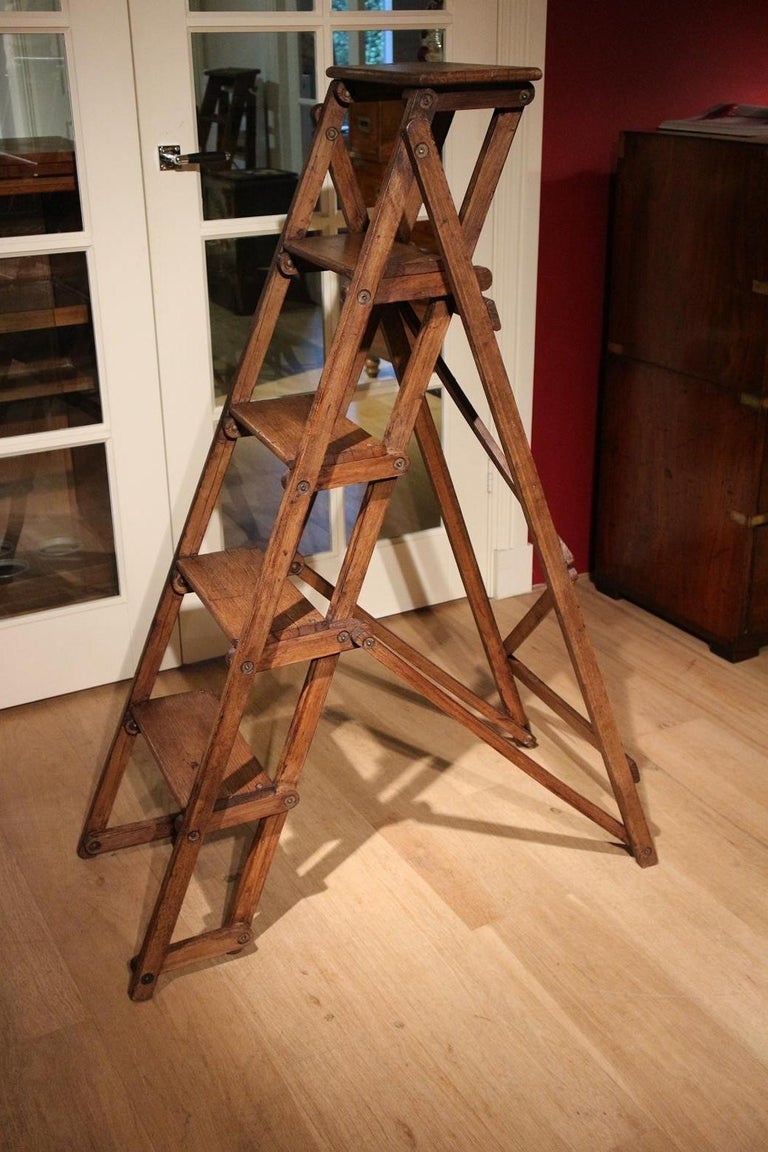 Antique English Library Folding Stairs at 1stDibs