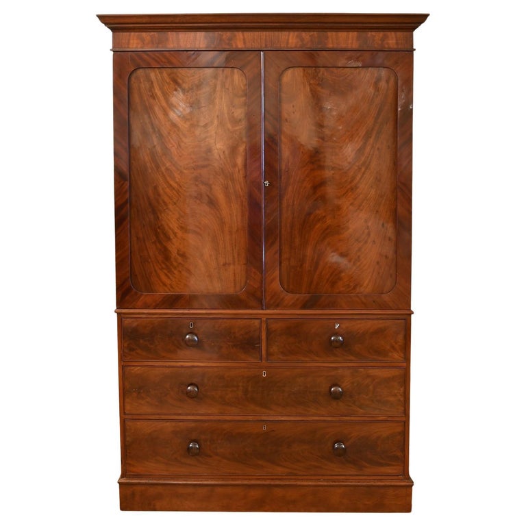 Antique English Linen Press in West Indies Mahogany w/ Drawers and ...