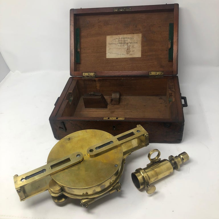 Antique English London-Made Brass Surveying Compass in Original Case ...