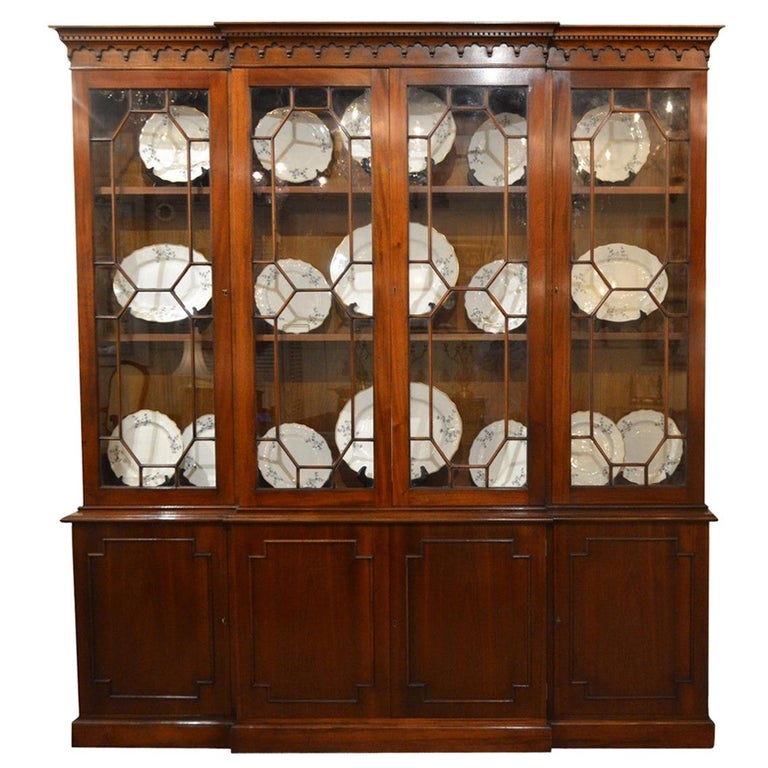 Antique English Mahogany Breakfront Bookcase, Late Georgian at 1stDibs