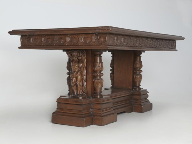 Antique English Mahogany Carved Library Table with Lopers for Expanding ...