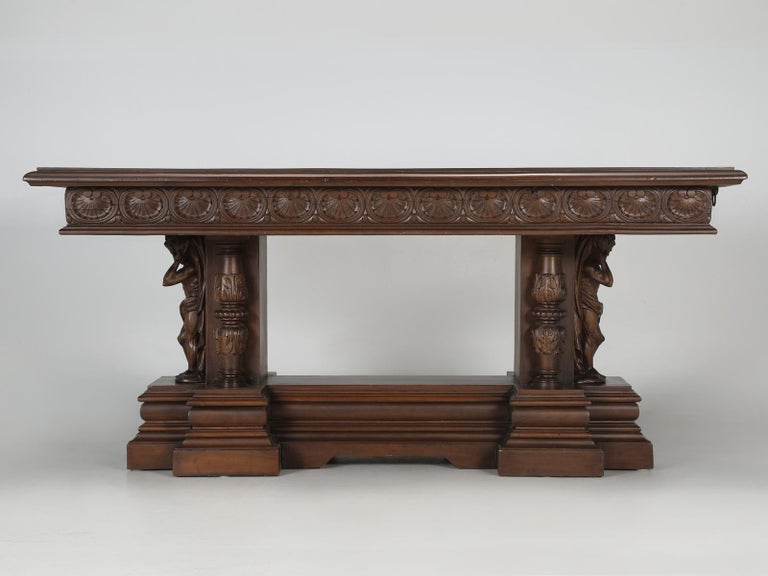 Antique English Mahogany Carved Library Table with Lopers for Expanding ...