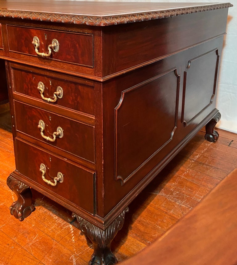 Antique English Mahogany Partner's Desk with Gadroon Border and New ...