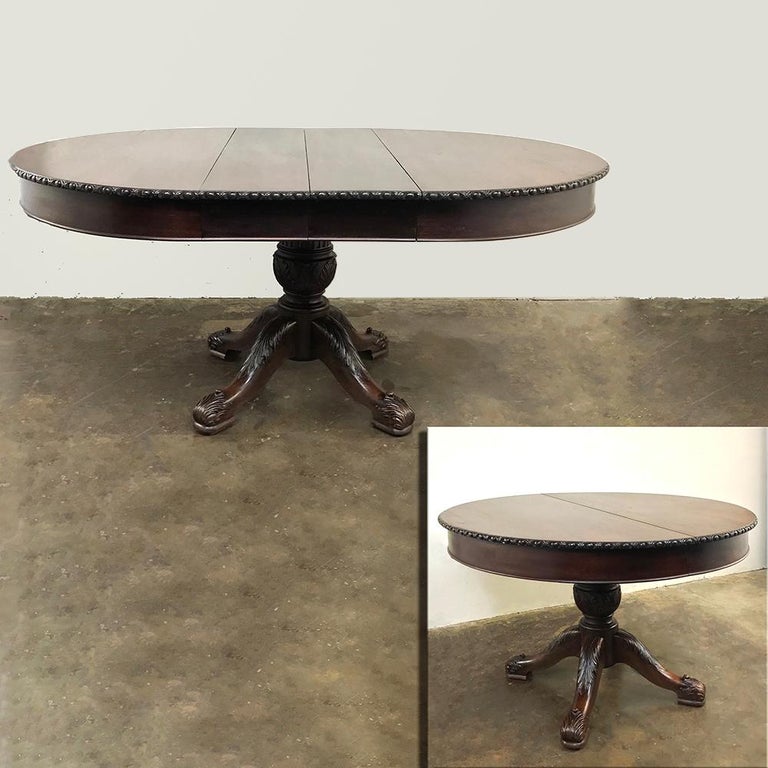Antique English Mahogany Round Dining Table with 2 Leaves at 1stDibs