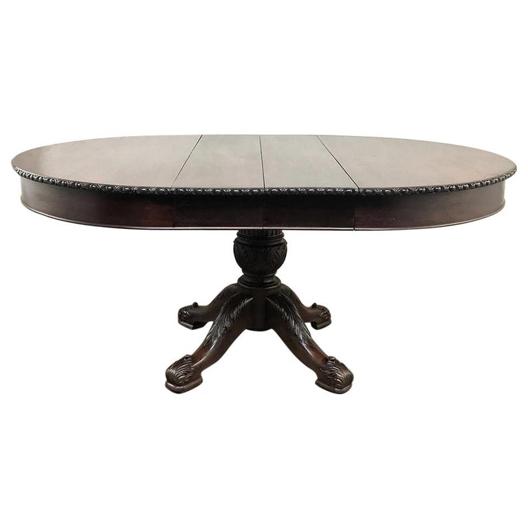 Antique English Mahogany Round Dining Table with 2 Leaves at 1stDibs