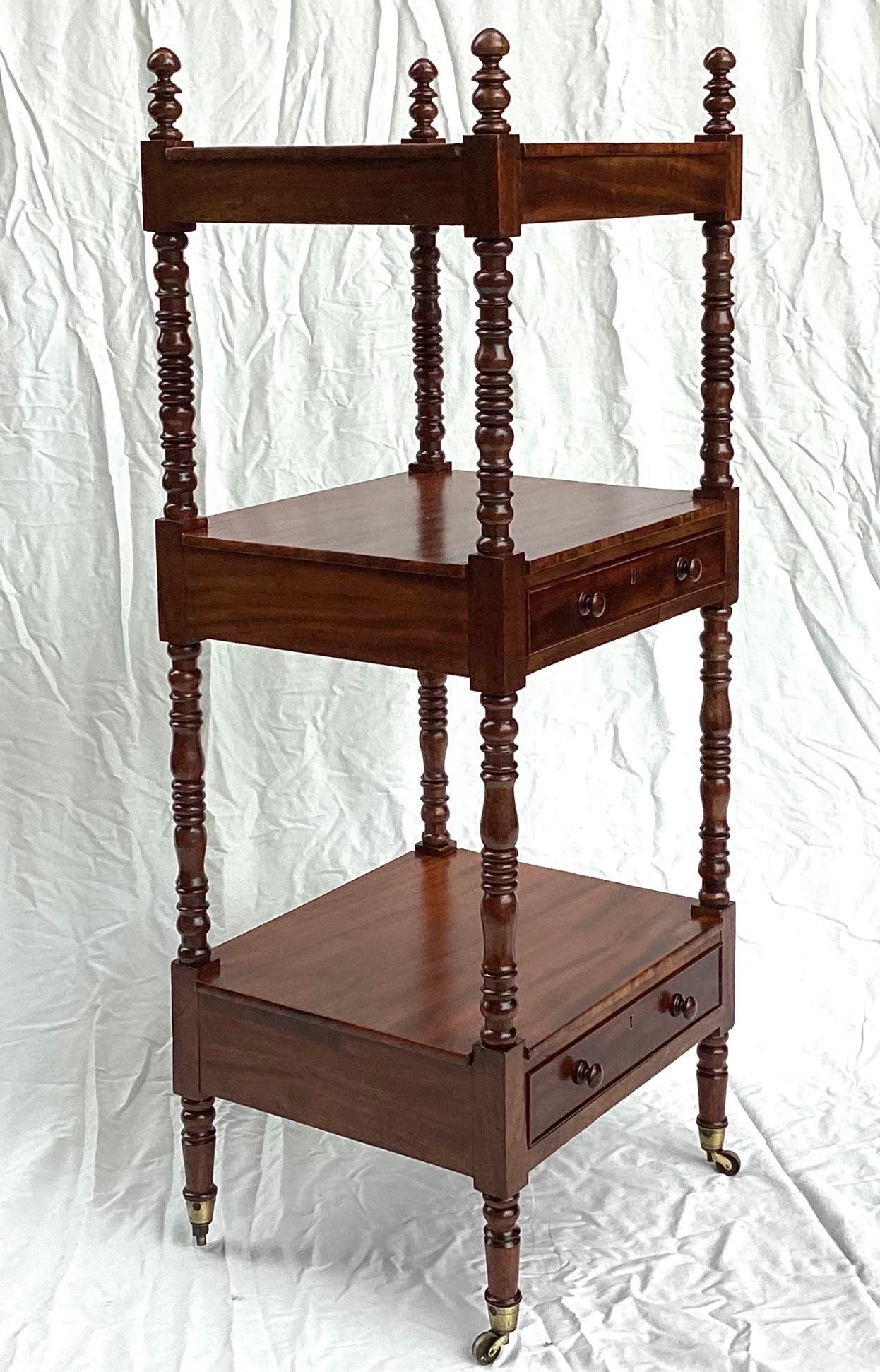 Antique English Mahogany What Not Shelf with Drawers For Sale at 1stDibs