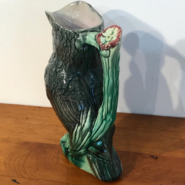 Antique English Majolica Owl Motif Pitcher at 1stDibs