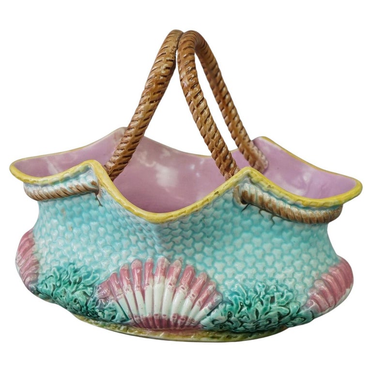 Antique English Majolica Pottery Basket Circa 1890 For Sale at 1stDibs