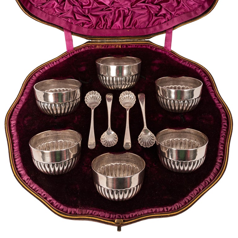 Antique English Mappin and Webb Sterling Silver Salts and Spoons Set in ...
