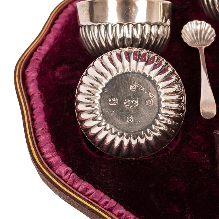 Antique English Mappin and Webb Sterling Silver Salts and Spoons Set in ...