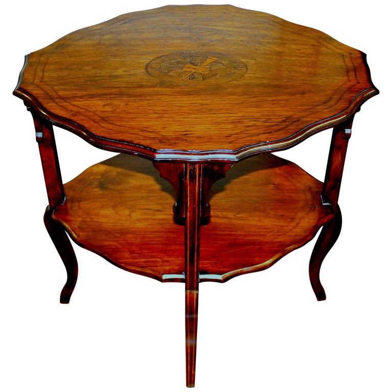 Antique English Marquetry Inlaid Oblong Occasional Table, "Signed" W ...