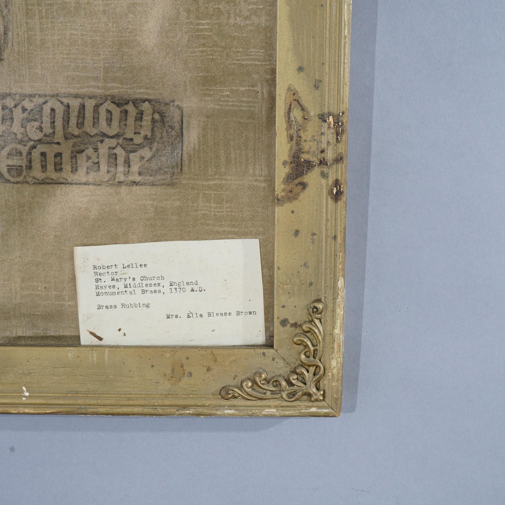 Antique English Memorial Rubbing 19th C at 1stDibs