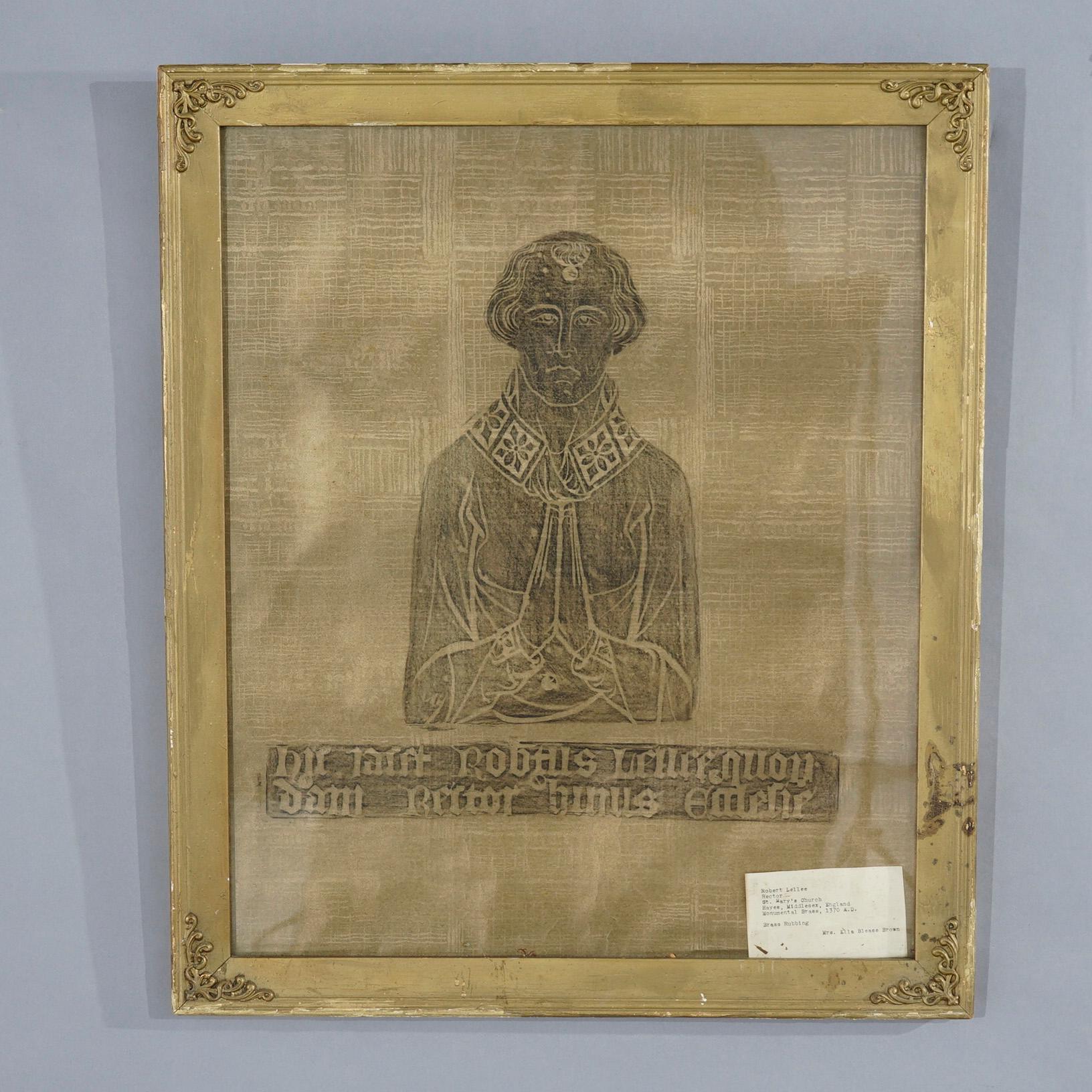 Antique English Memorial Rubbing 19th C at 1stDibs