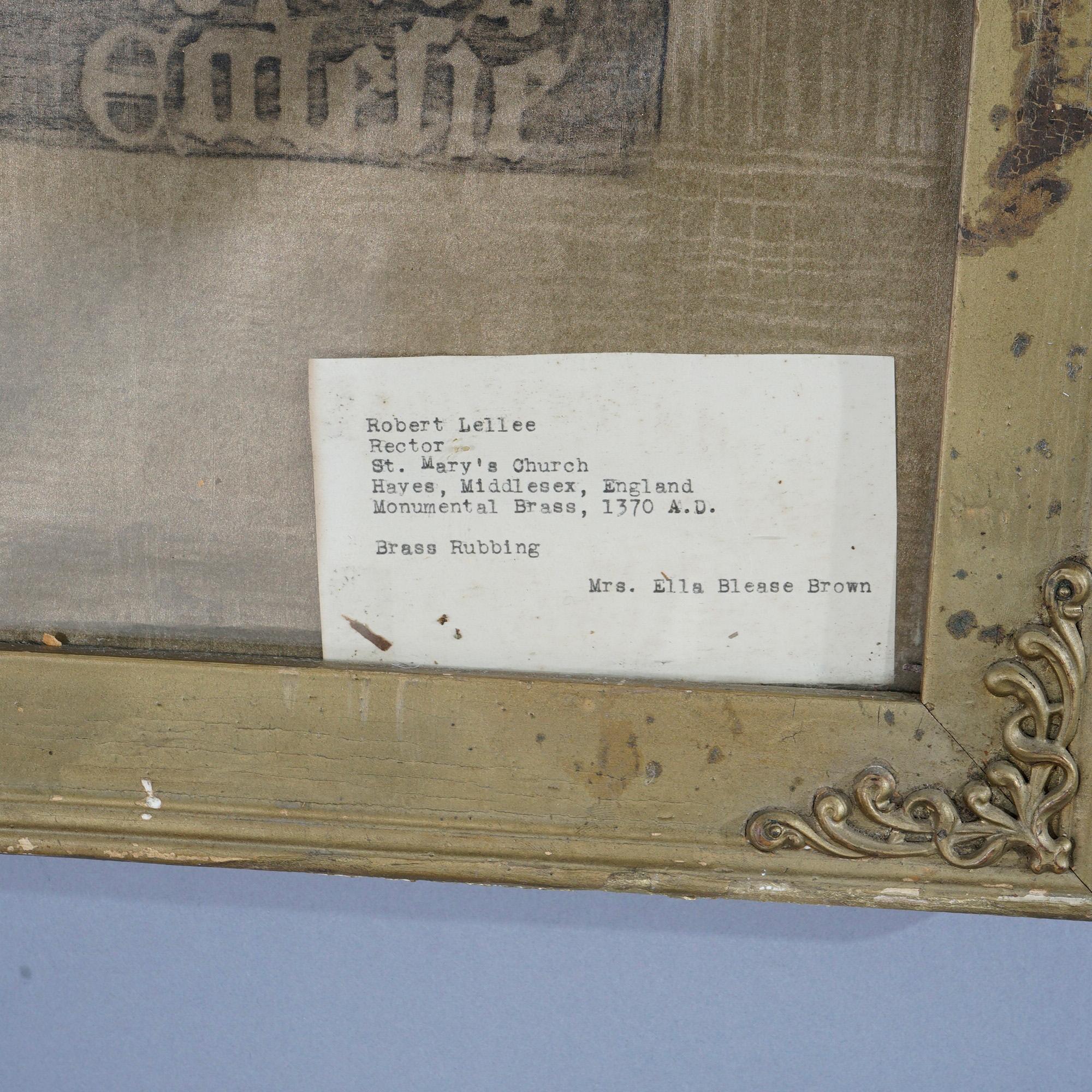 Antique English Memorial Rubbing 19th C at 1stDibs