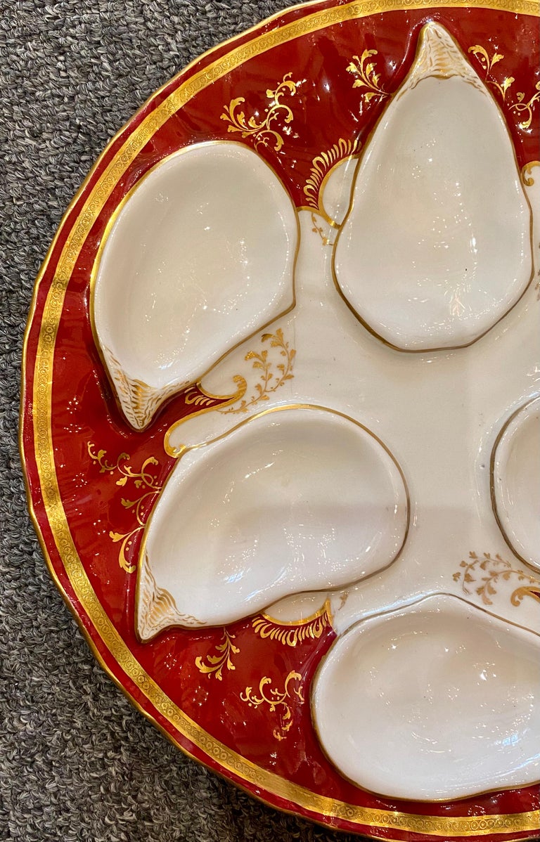 Antique English Minton Hand-Painted Red and Gold Porcelain Oyster Plate ...