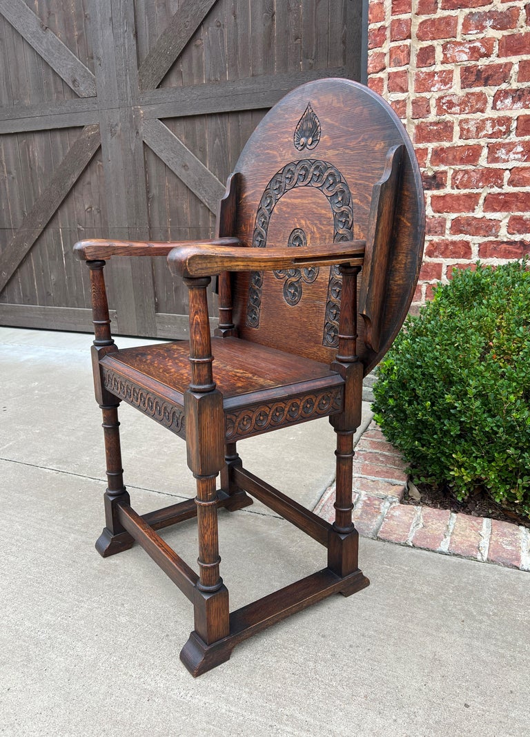 Antique English Monk's Chair Bench Oak Converts to Folding Table Round ...