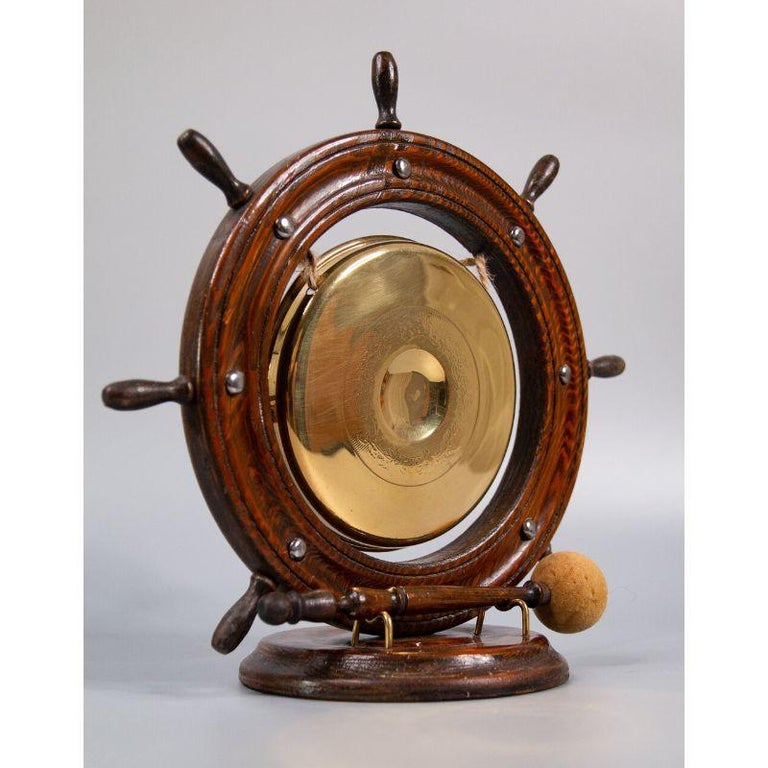 Antique English Nautical Oak and Brass Table Gong at 1stDibs